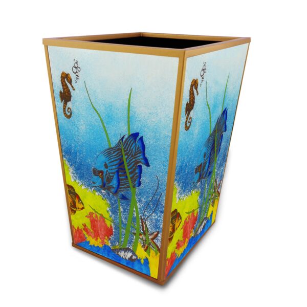 Decorative garbage bin - Black and White triangles with gold lines