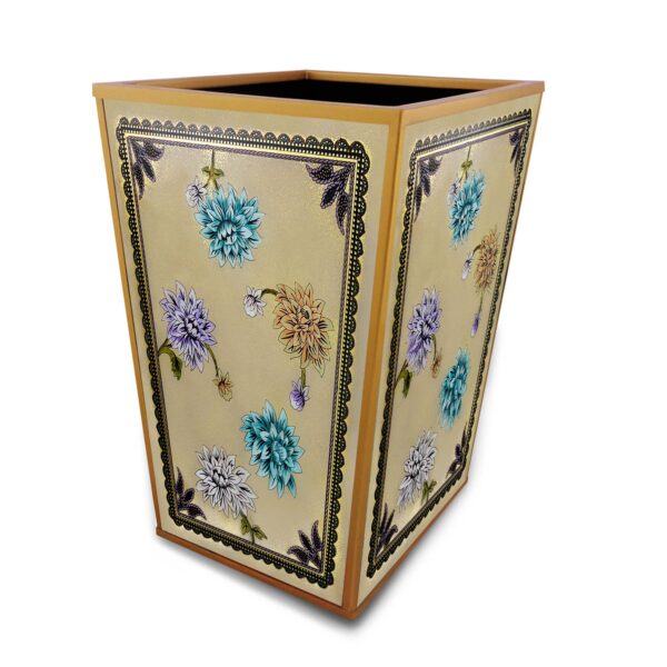 Decorative garbage bin - Black and White triangles with gold lines